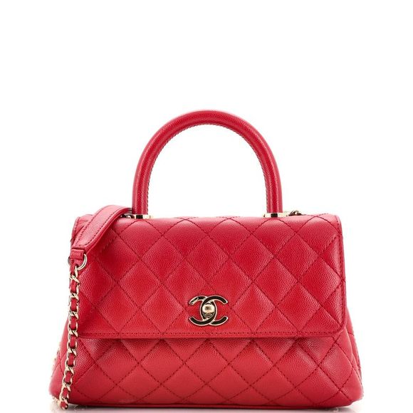 CHANEL | Bags | Chanel Coco Top Handle Bag Quilted Caviar Mini Red ...